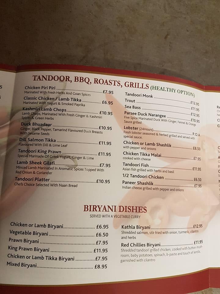 Menu at Red Chillies Indian Restaurant and Takeaway, Princes Risborough