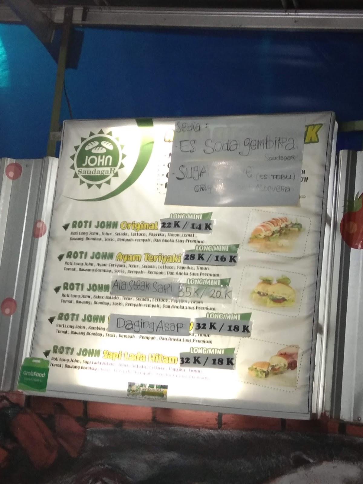 Menu at Roti John Saudagar cafeteria, Semarang, 2C52+PHX