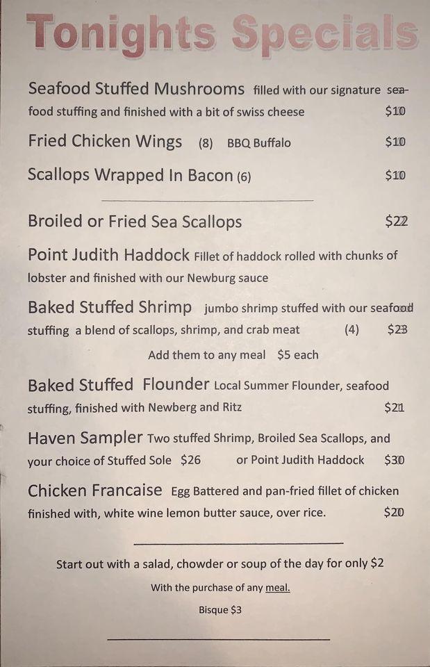 Menu at The Hungry Haven restaurant, Charlestown