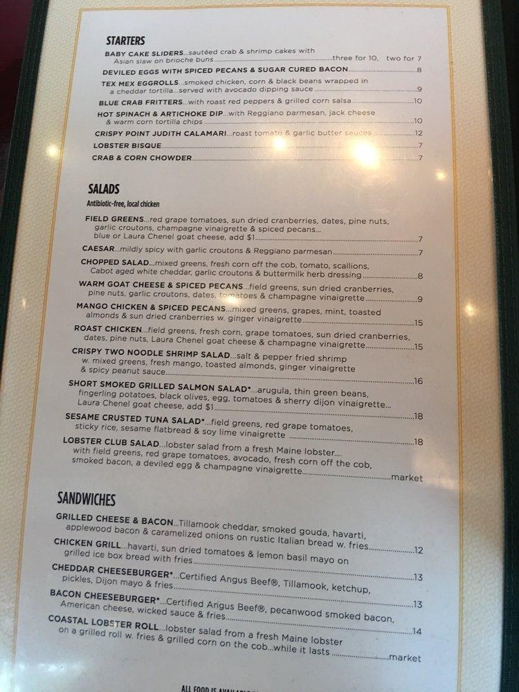 Menu at Carlyle restaurant, Arlington