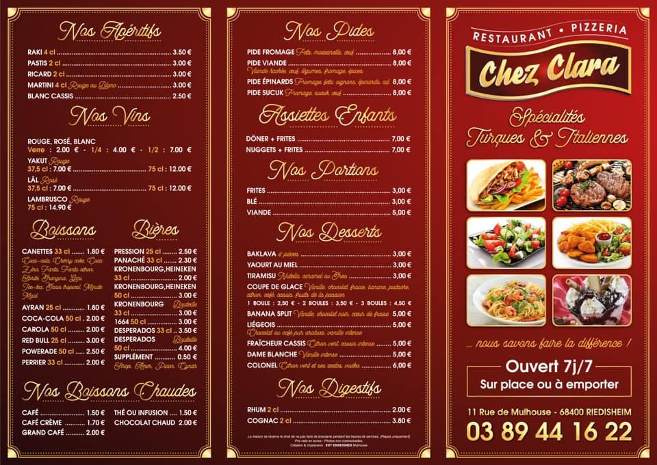 Menu au Chez Clara Illzach restaurant, Illzach, 55 Rue de Sausheim