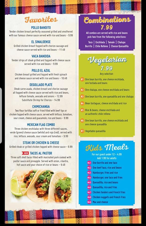 Menu at El Azul Grande Inc restaurant, Pikeville, 190 S Mayo Trail