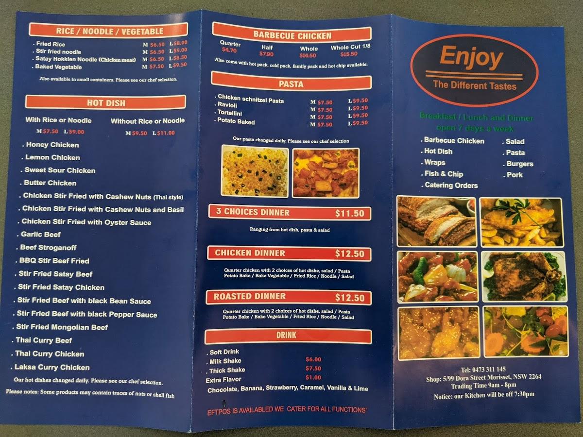 Menu at Enjoy restaurant, Morisset
