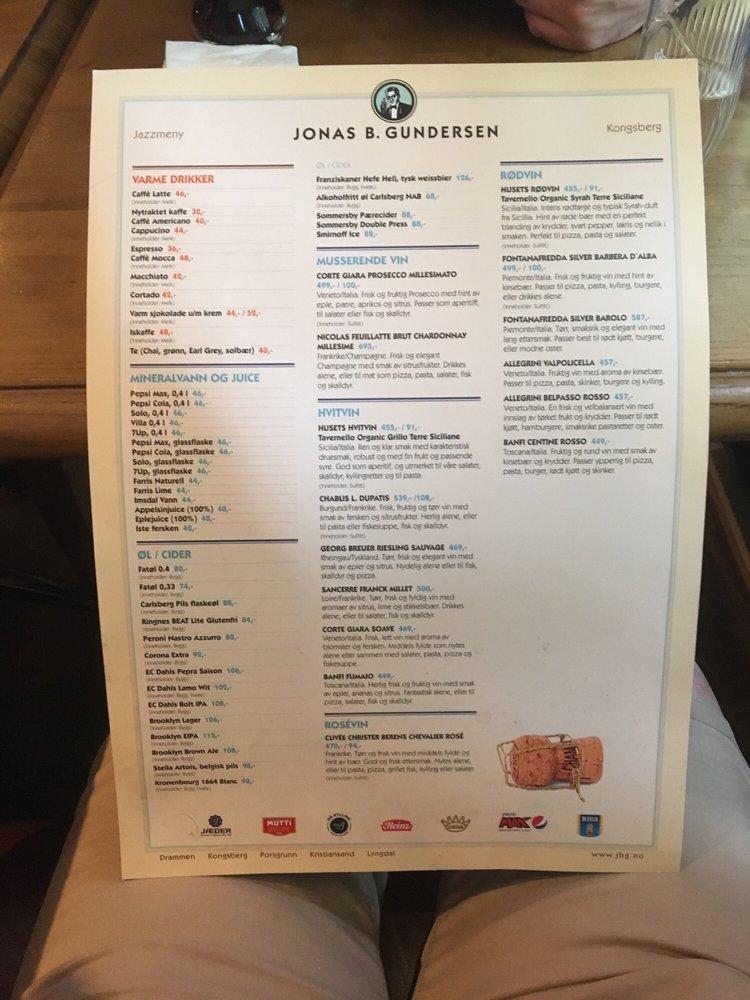 Menu at Jonas B. Kongsberg pizzeria, Kongsberg