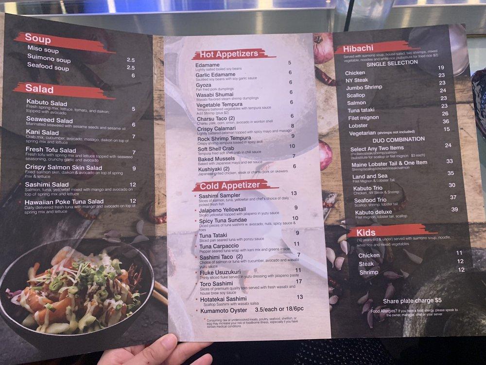 Menu at Kabuto Hibachi, Sushi & Udon restaurant, Rockville