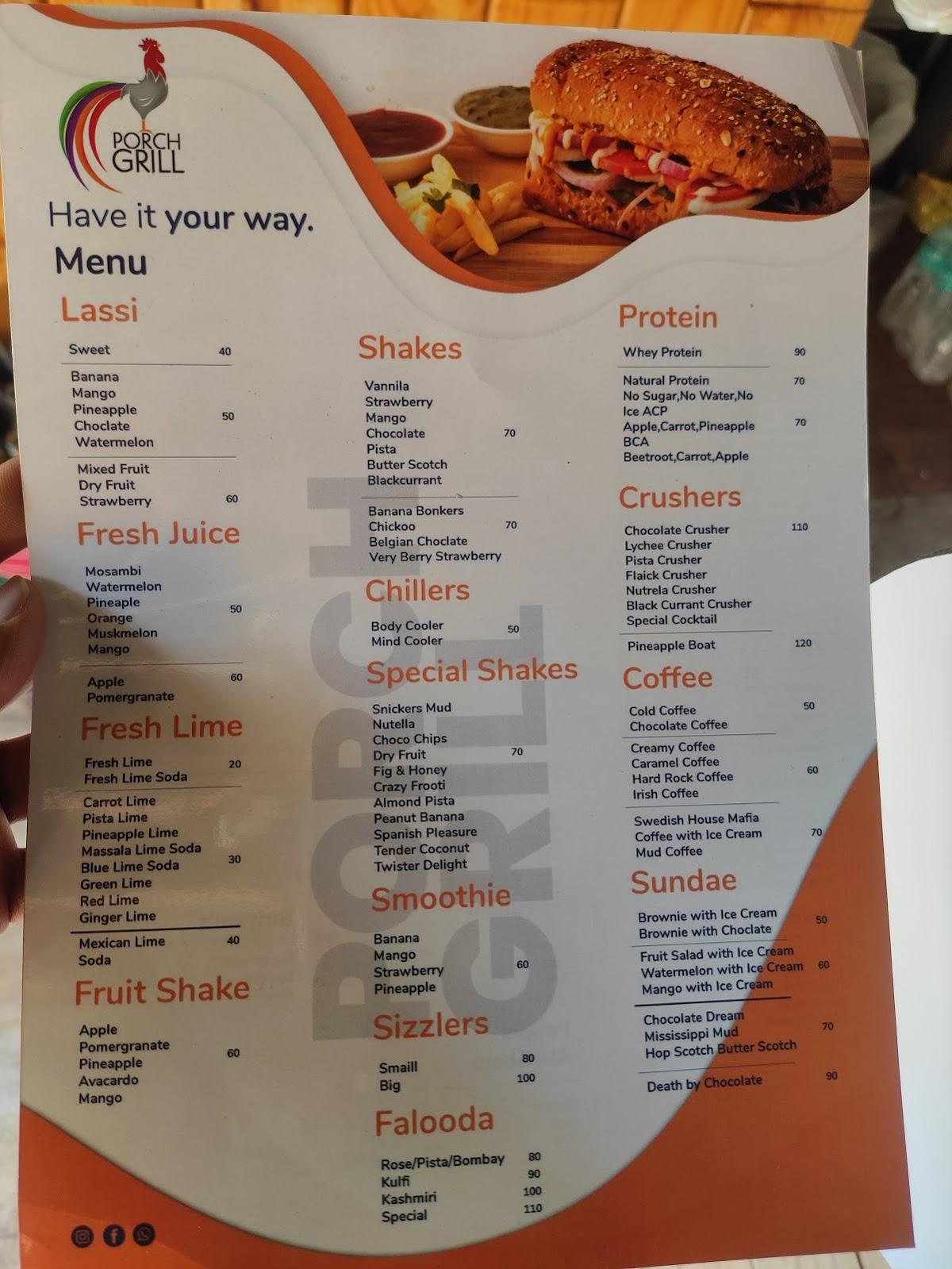 Menu at Lassi Bay, Kattappana