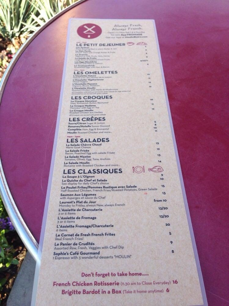 Menu at MOULIN cafe, Newport Beach, Bristol St N St. 10