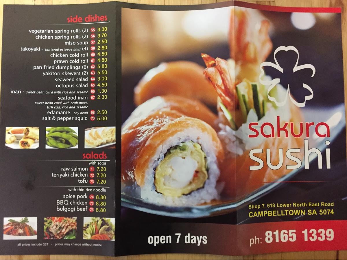 Menu at Sakura Sushi restaurant, Campbelltown