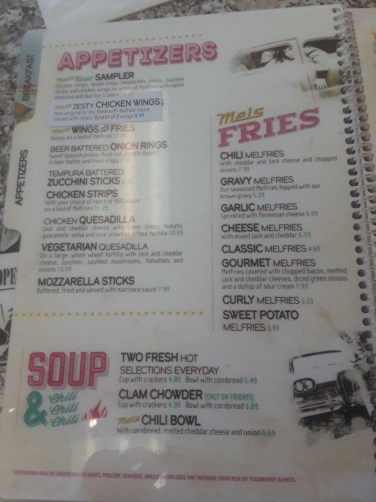 Menu at The Original Mels Diner restaurant, Pinole