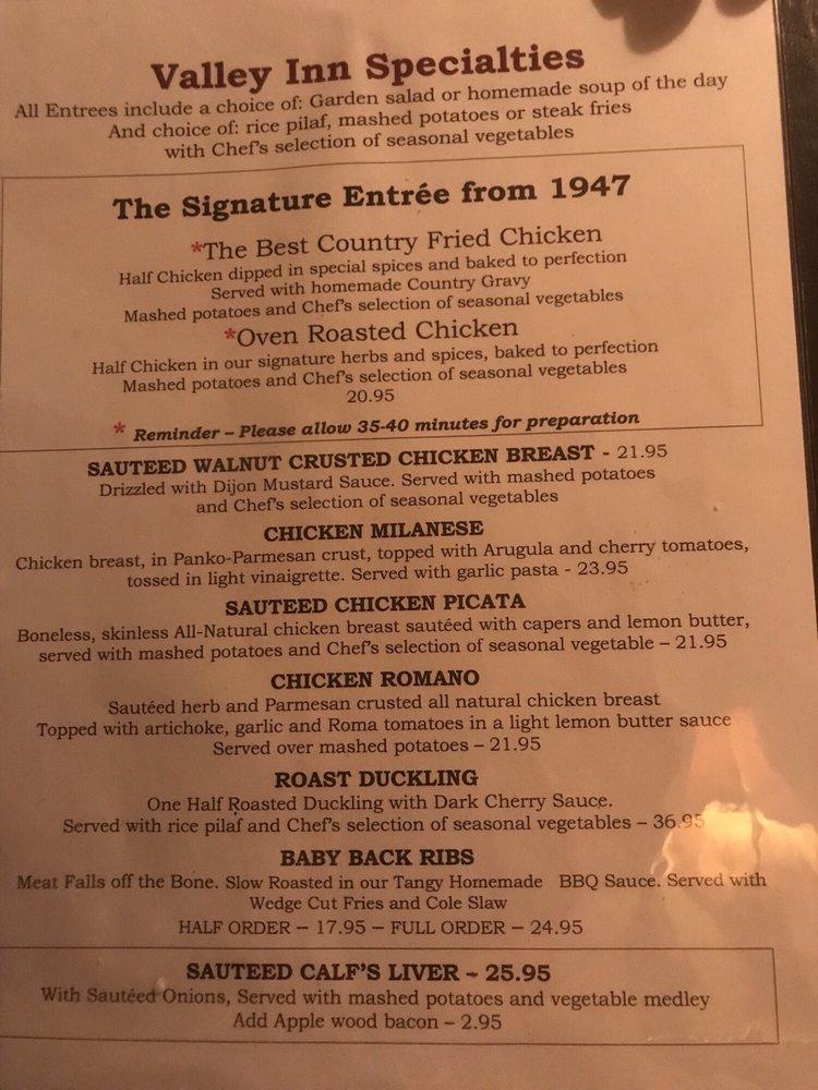 Menu at Valley Inn Restaurant and Martini Bar, Los Angeles