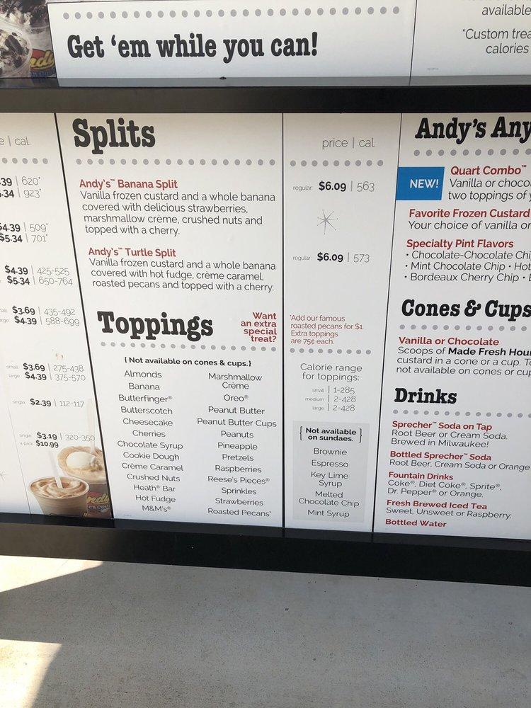 Carta del postres Andy's Frozen Custard, Grapevine