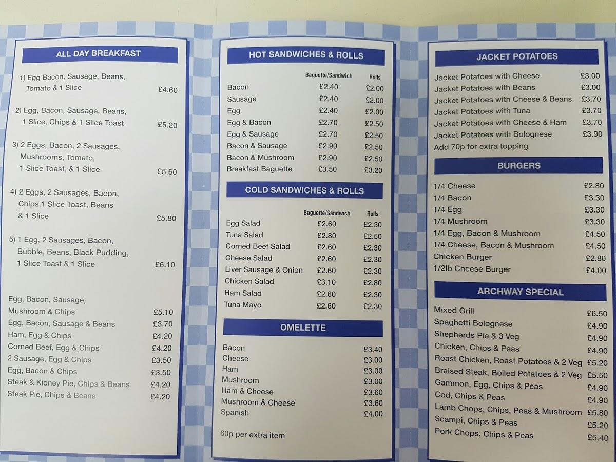 Menu at Archway Cafe, Hersham