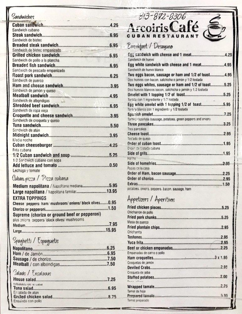 Menu at Arco Iris Cafe, Tampa, N Habana Ave