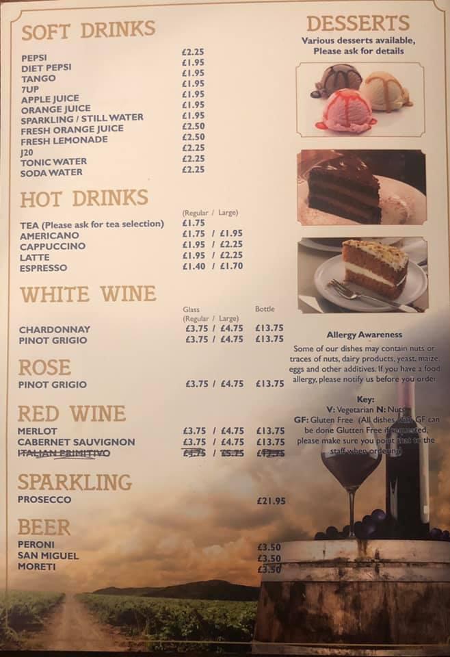 Menu at Caffe Piazza cafe, Sheffield