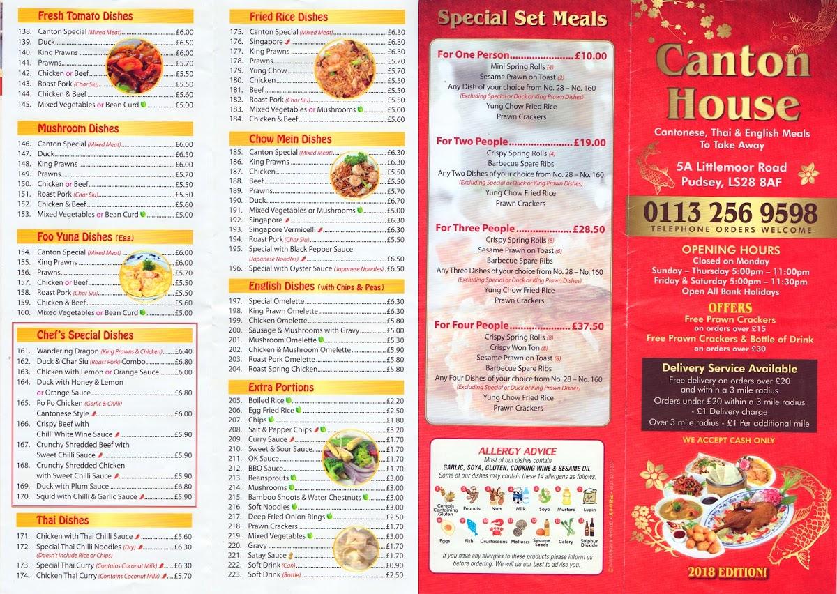 Menu at Canton House restaurant, Pudsey