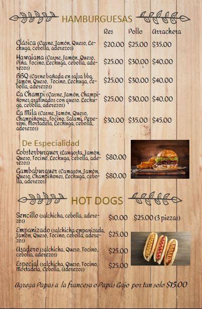 Menu at Cocina de Tía Mila restaurant, Mexico