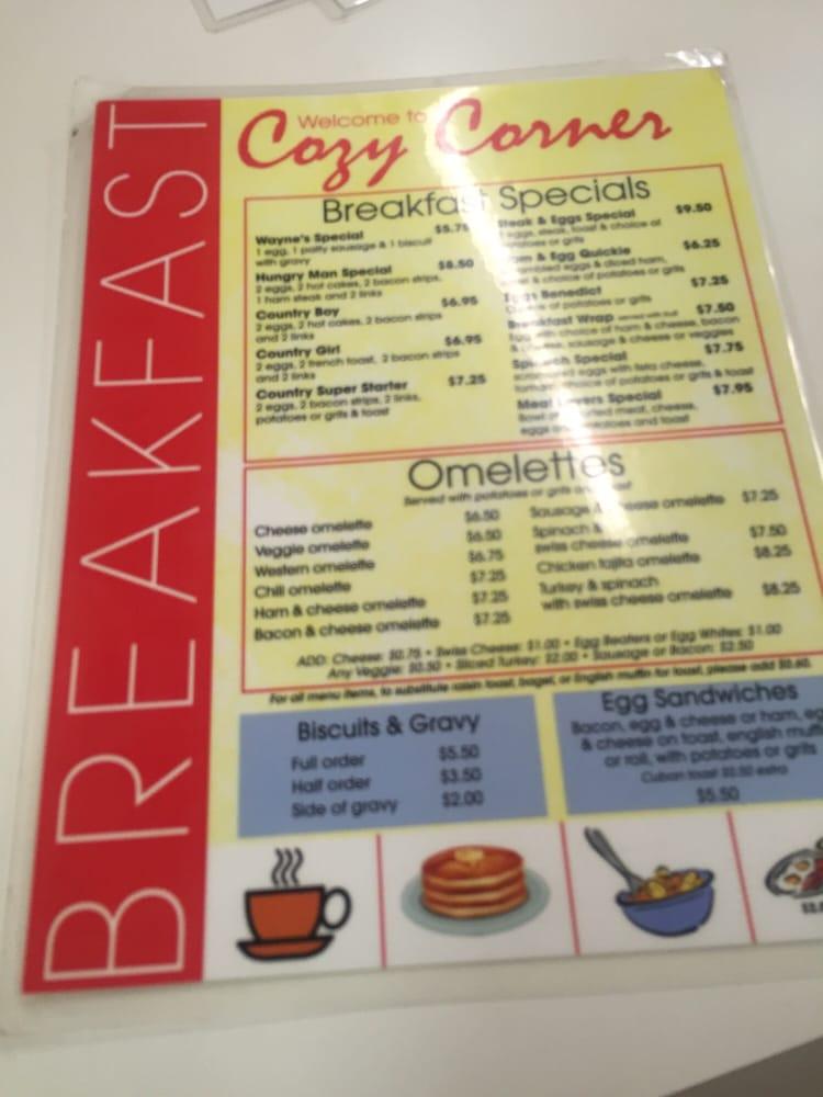 Menu at Cozy Corner restaurant, Miami Springs, 90 Westward Dr