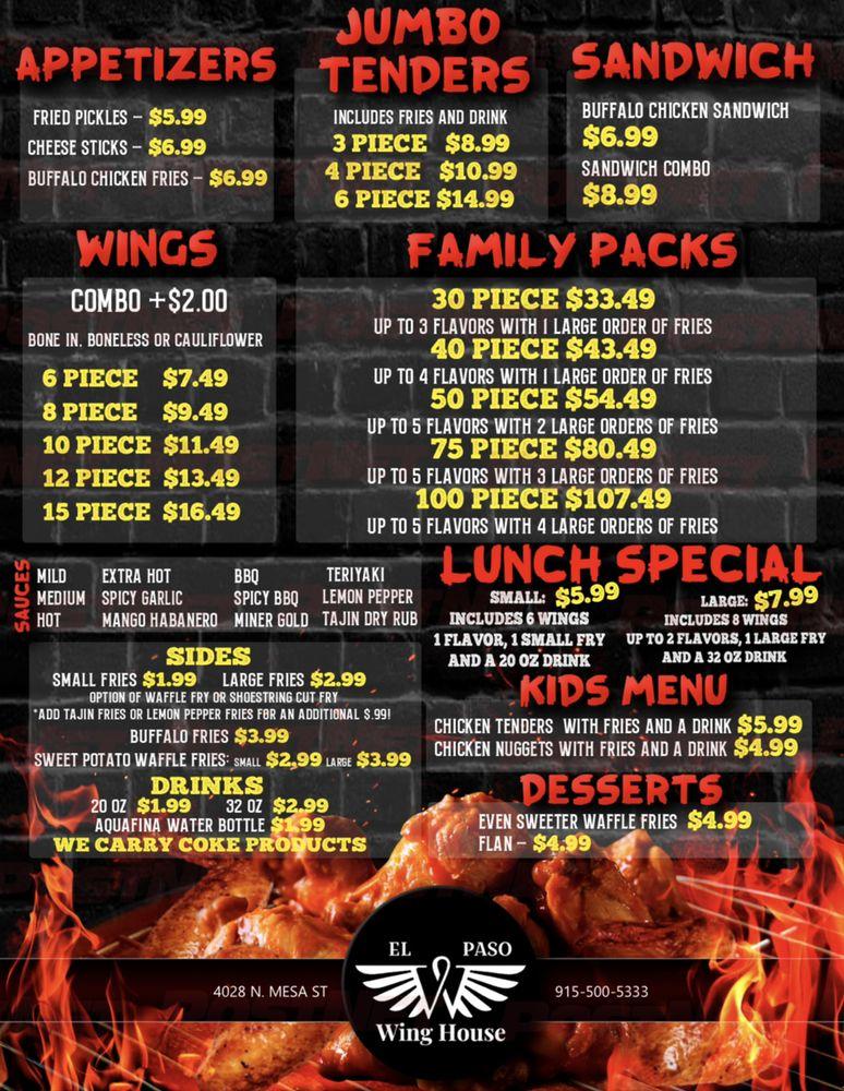 Menu at El Paso Wing House restaurant, El Paso, N Mesa St