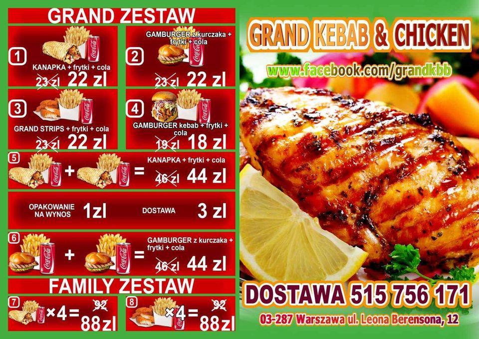Menu at Grand Kebab & Chicken pub & bar, Warsaw, Ulica Leona Berensona 12