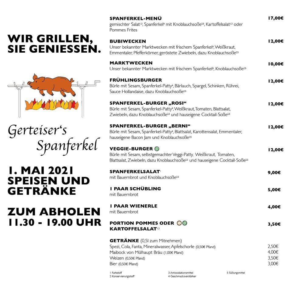 Speisekarte von Gerteiser's Spanferkel restaurant, Laufenburg