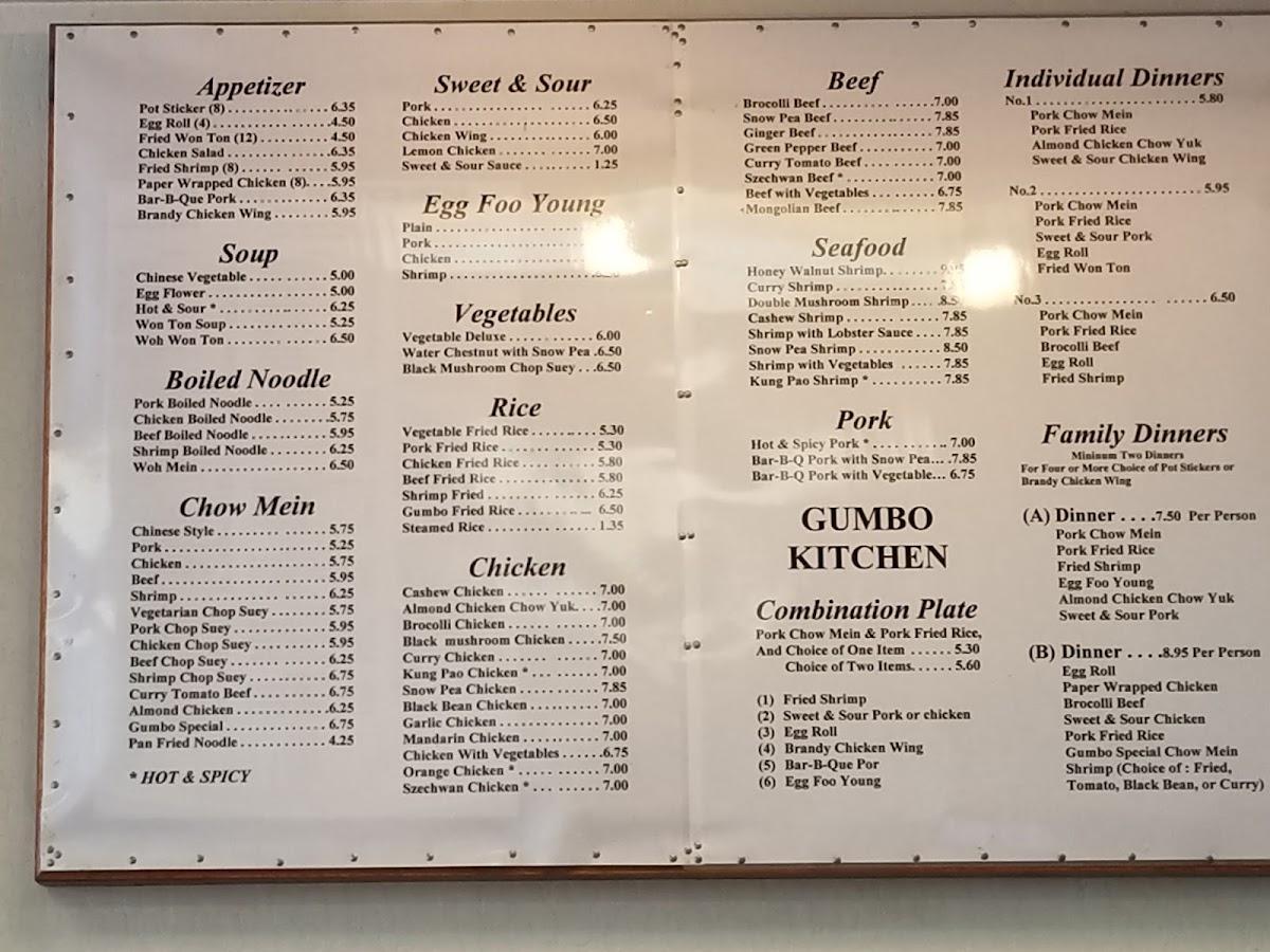Menu at Gumbo Kitchen Chinese Food restaurant, Visalia