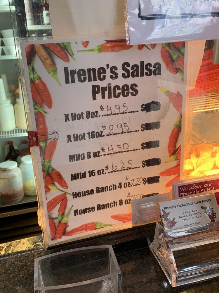 Menu at Irene's Real Mexican Food restaurant, Globe