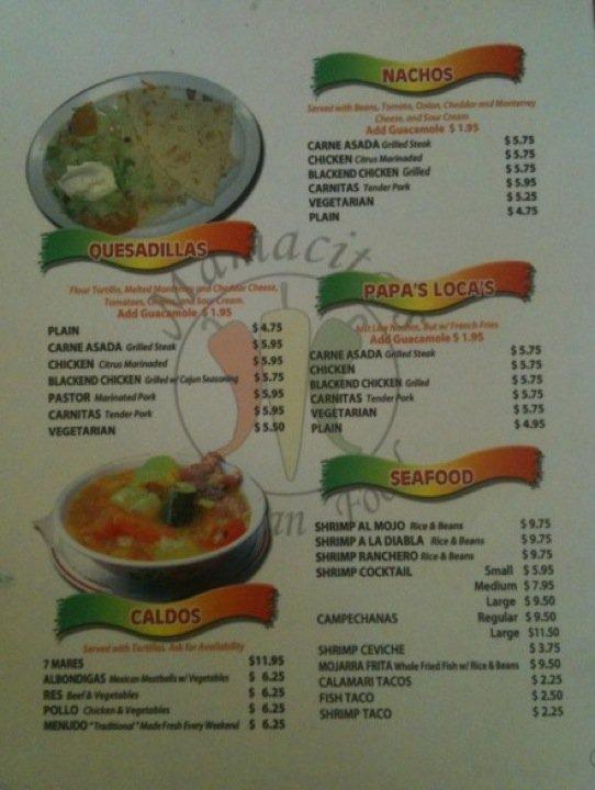 Menu at Mamacita's restaurant, Palm Desert
