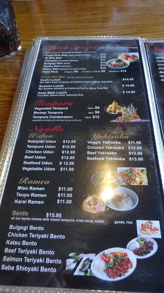 Menu at Midori Sushi restaurant, Tehachapi