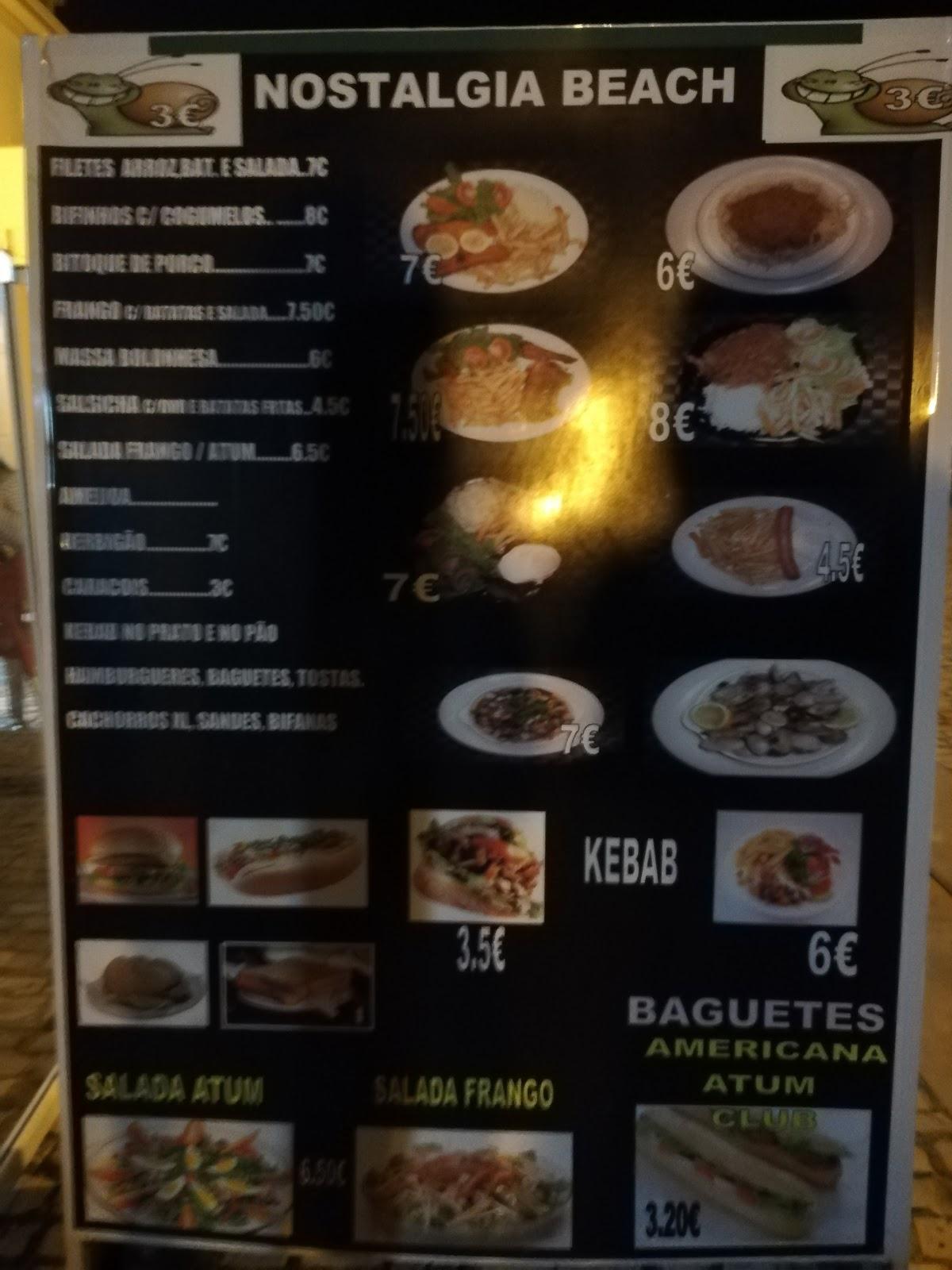 Menu at Nostalgia Beach pub & bar, Pataias, R. da Praia 20
