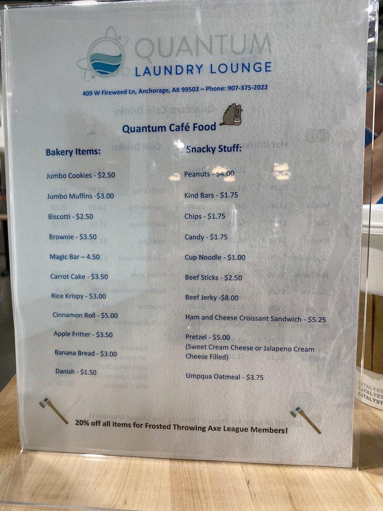 Menu at Quantum Laundry lounge, Anchorage