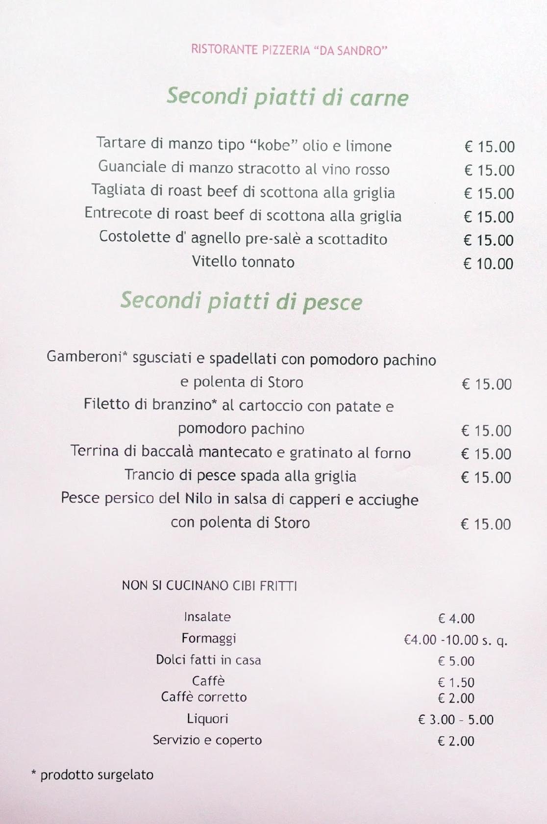 Menu da Ristorante Pizzeria da Sandro La Busa, Alzano Lombardo