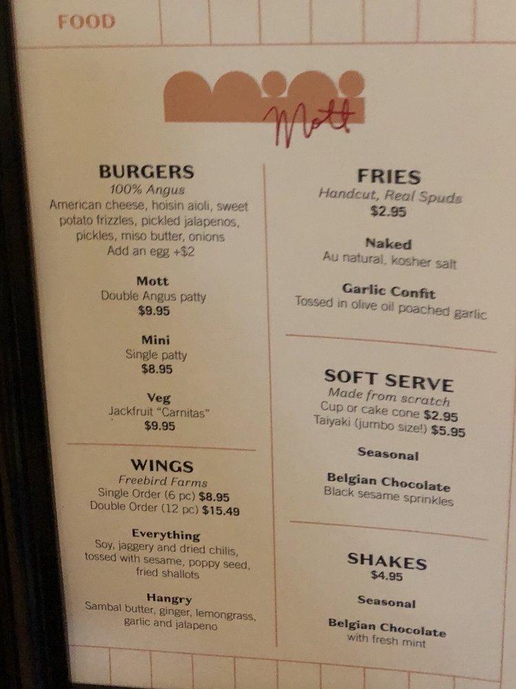 Menu at Mini Mott fast food, Chicago, W Logan Blvd