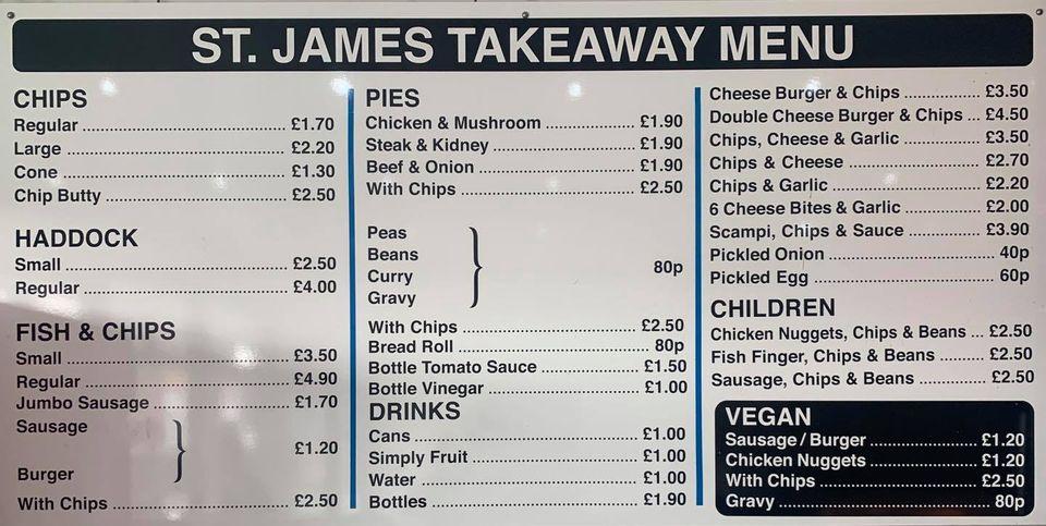 Menu at St James Fish Restaurant, Grimsby