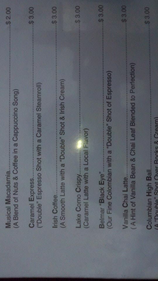 Menu at The Construction Cafe, Belmar