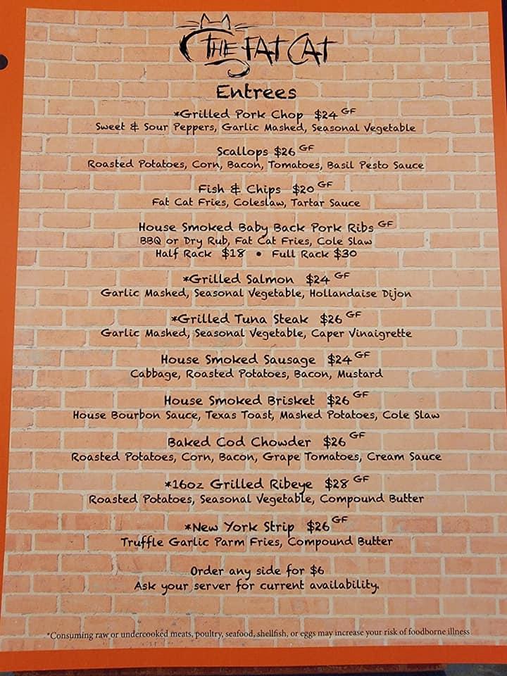 Menu at The Fat Cat restaurant, Quincy, Hancock St