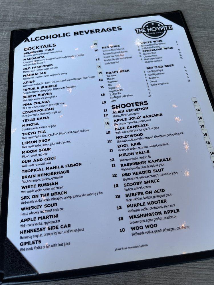 Menu at The Noypitz Bar & Grill, Los Angeles