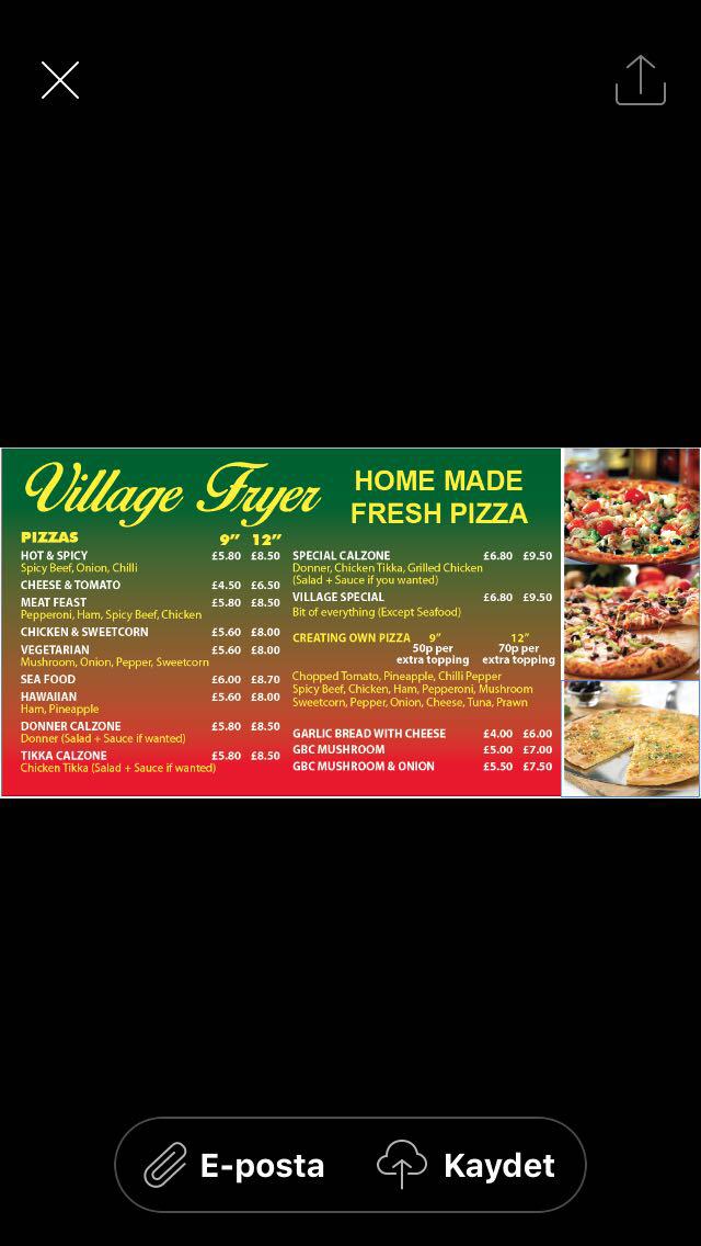 Menu at The Village Fryer fast food, Warrington