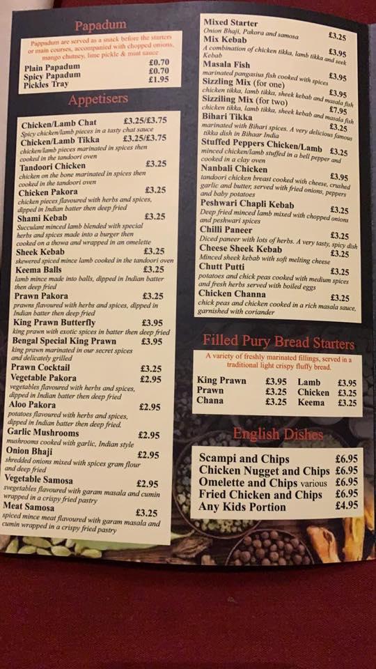 Menu at Bengal Lancer restaurant, Withernsea