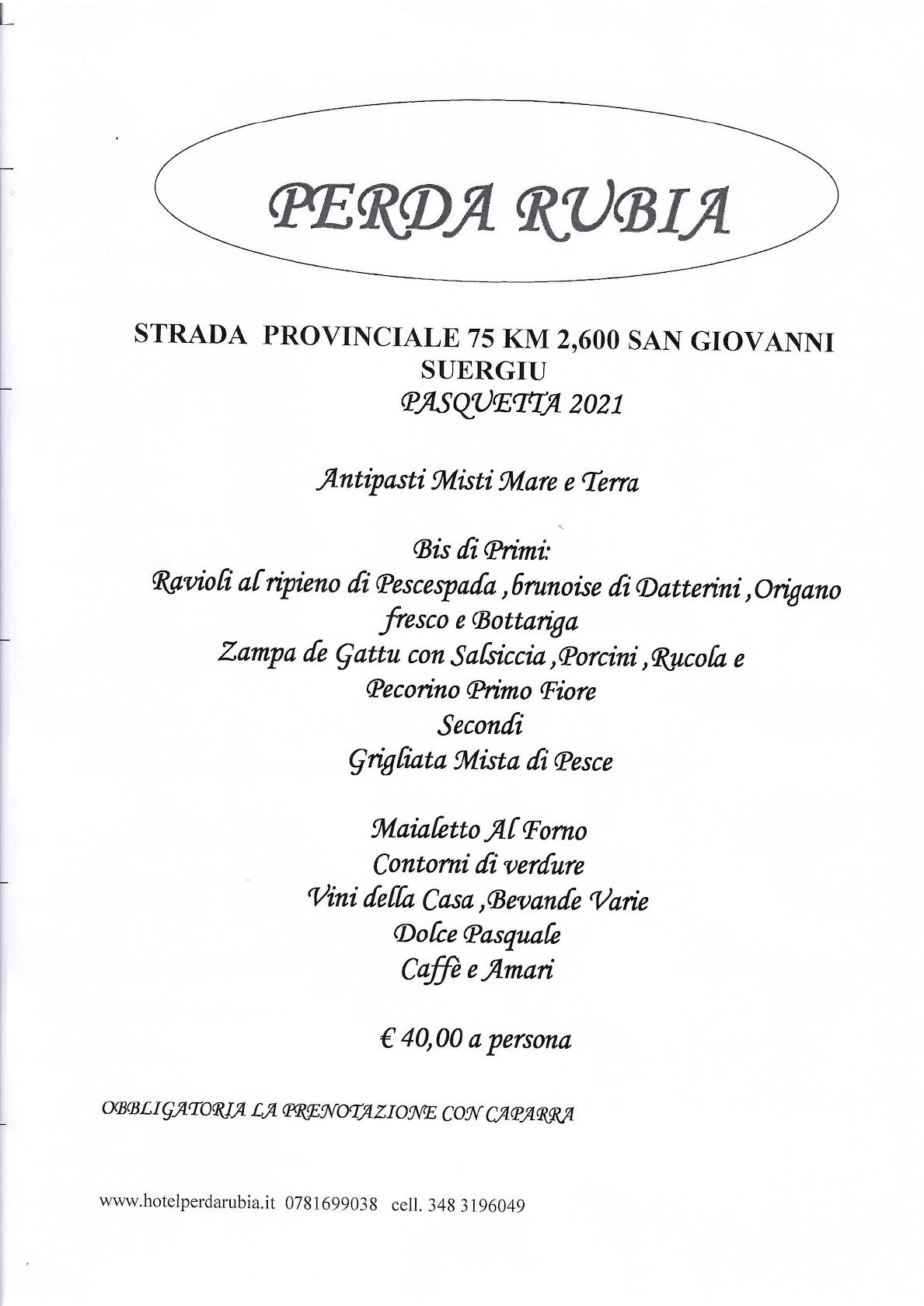 Speisekarte von HOTEL PERDA RUBIA restaurant, San Giovanni Suergiu