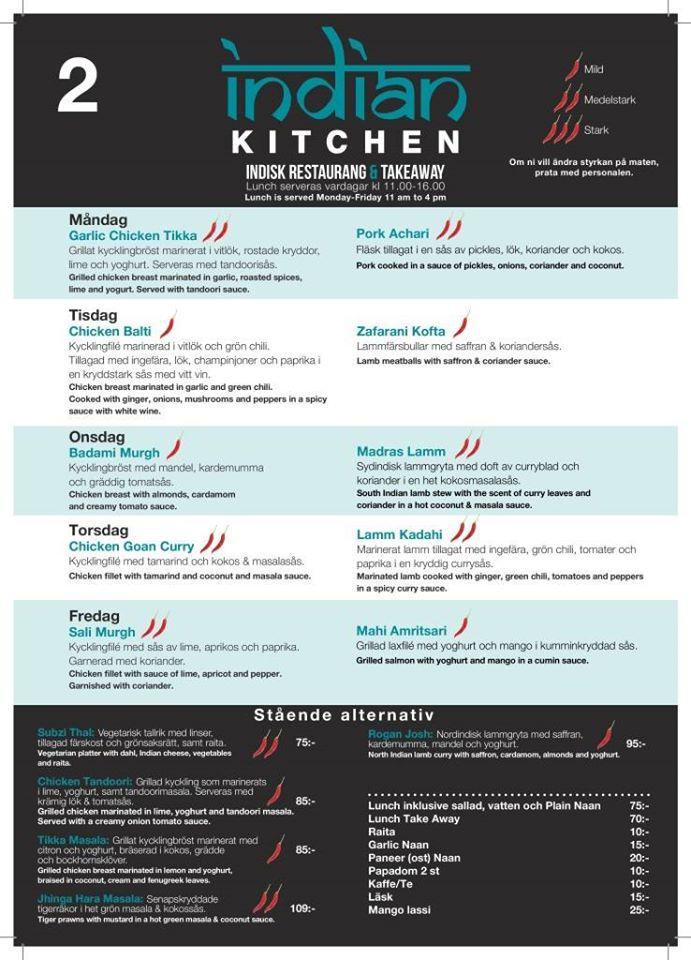 Menu at Indian Kitchen restaurant, Halmstad