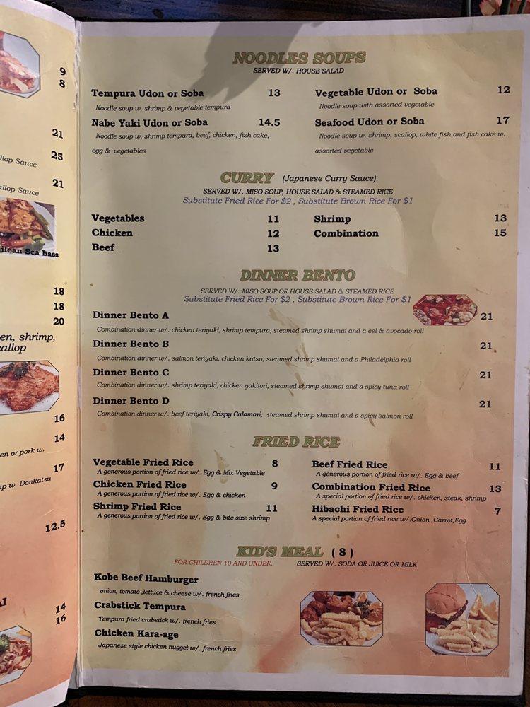 Menu at Kabuki restaurant, League City