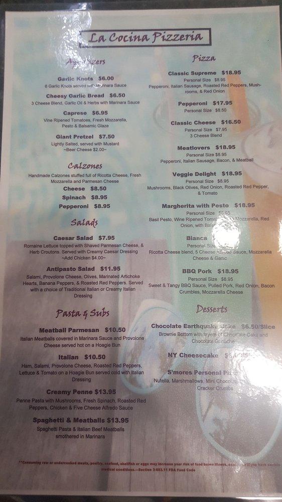 Menu at La Cocina Pizzeria Pool and Bar, Orlando