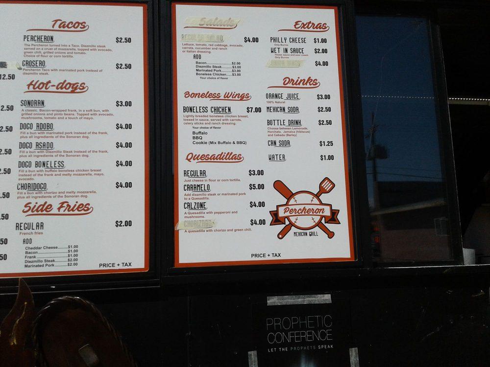 Menu at Percheron Mexican Grill restaurant, Tucson, S 12th Ave