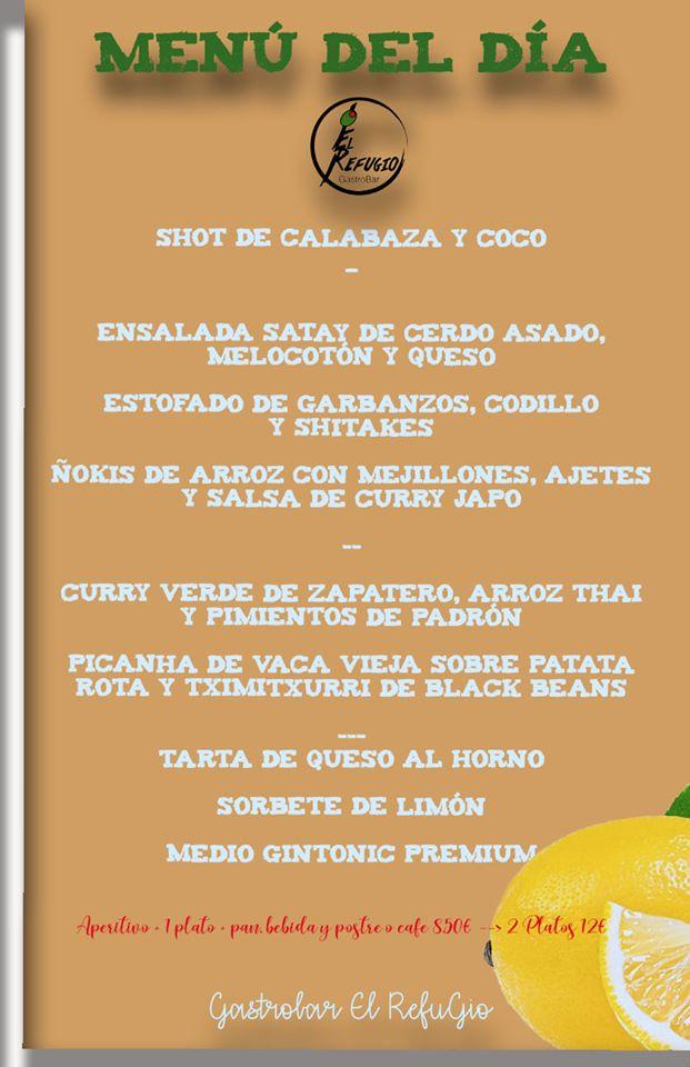Menu at El Refugio Gastrobar, Bilbao