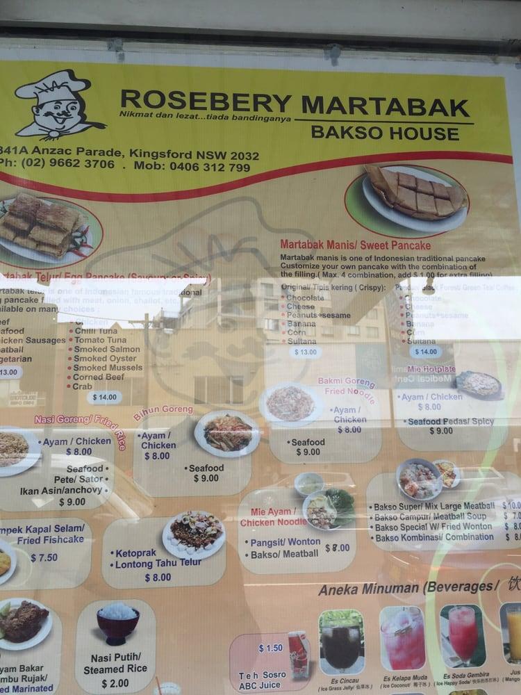 Menu at Rosebery Martabak restaurant, Kingsford
