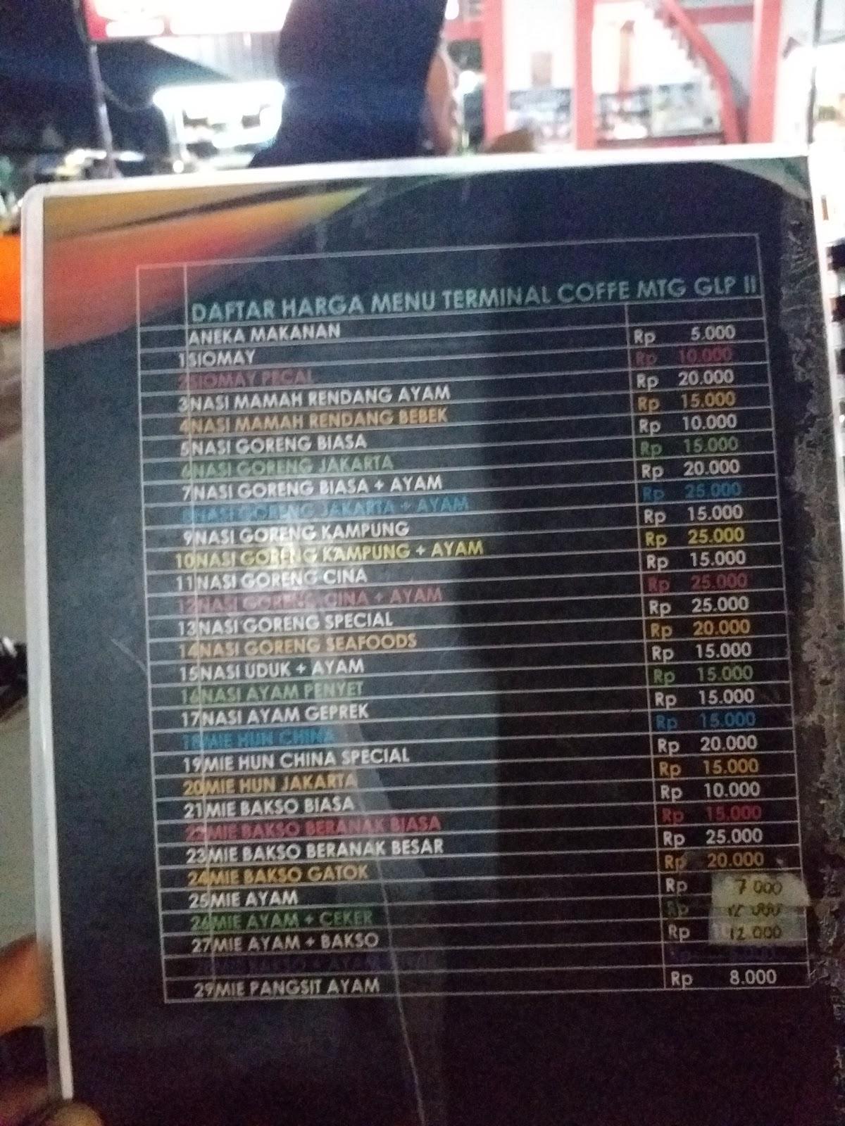 Menu at Terminal Coffee restaurant, Bireuen