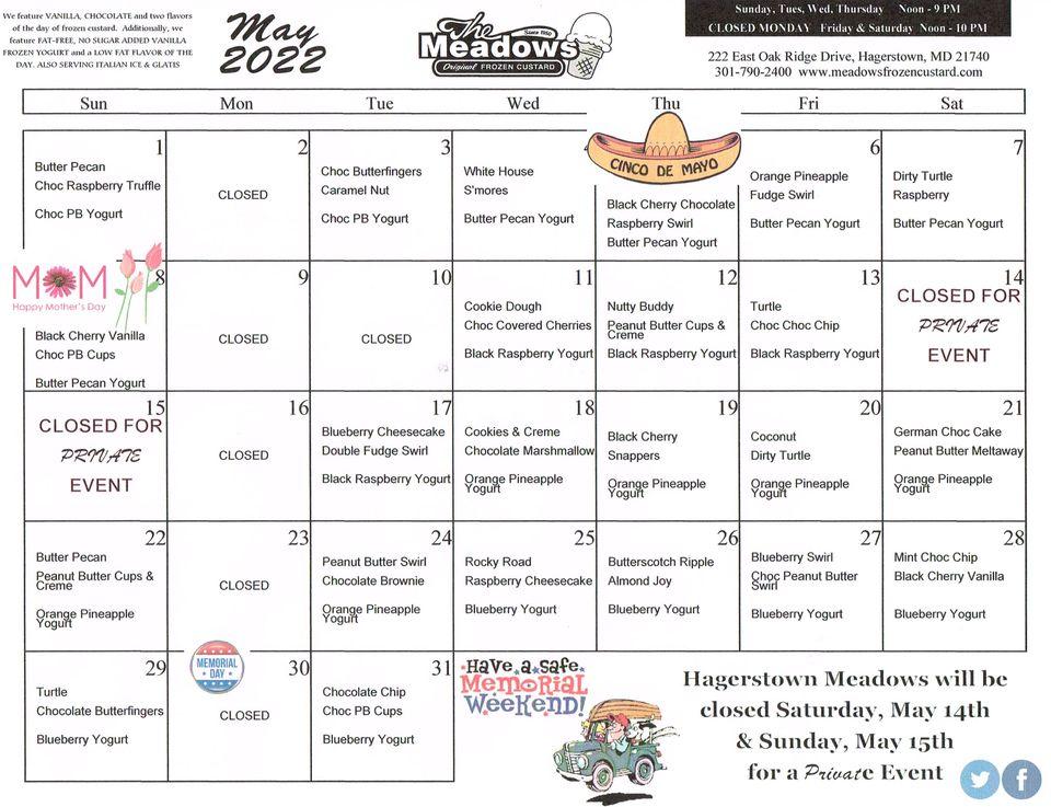 Menu at The Meadows Original Frozen Custard desserts, Hagerstown