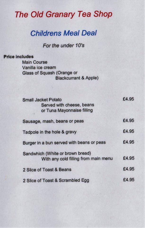 Menu at The Old Granary cafe, Pateley Bridge