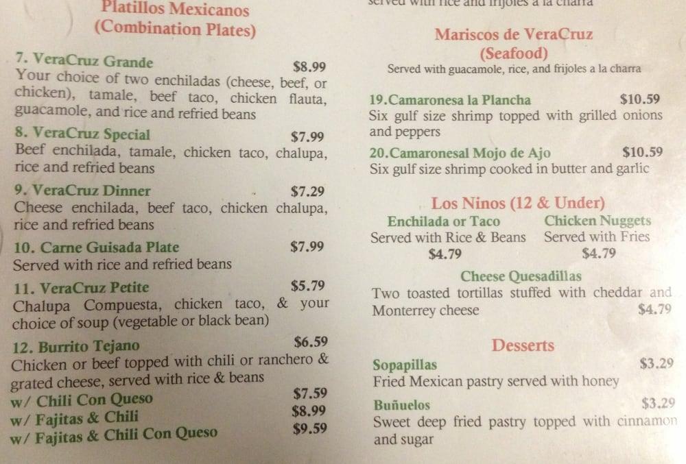 Menu at VeraCruz Restaurant, Victoria