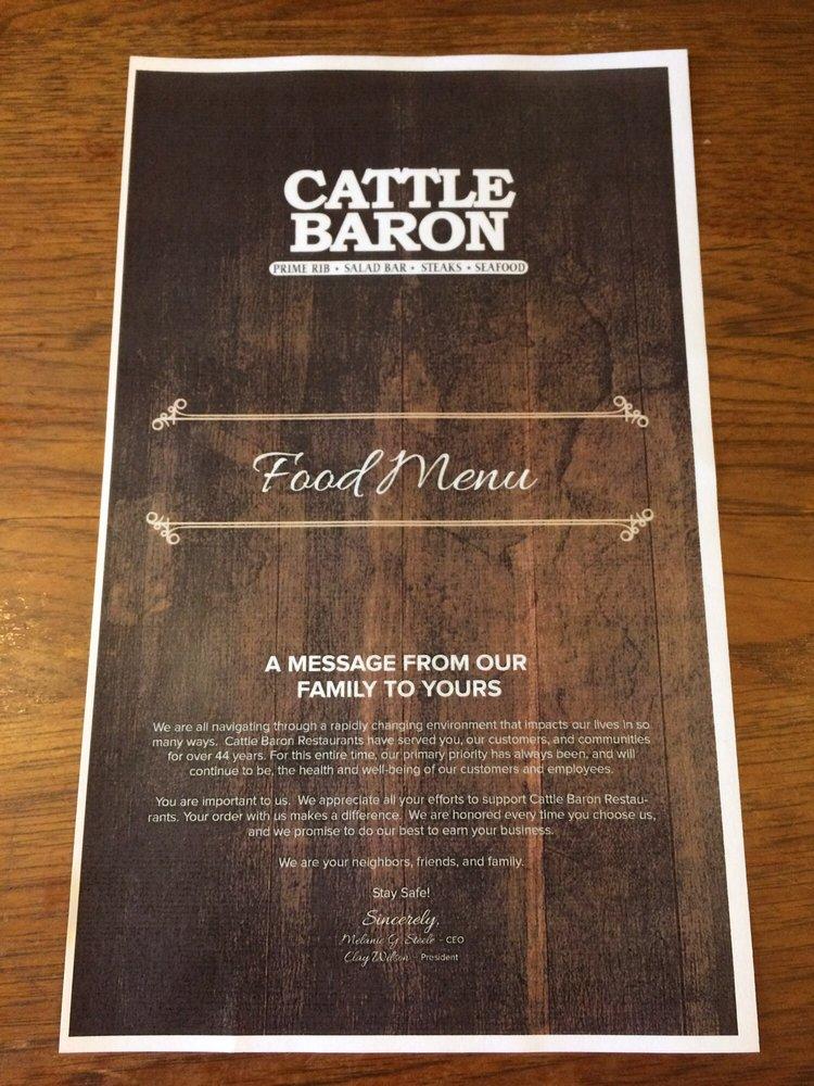 Menu at Cattle Baron, Roswell